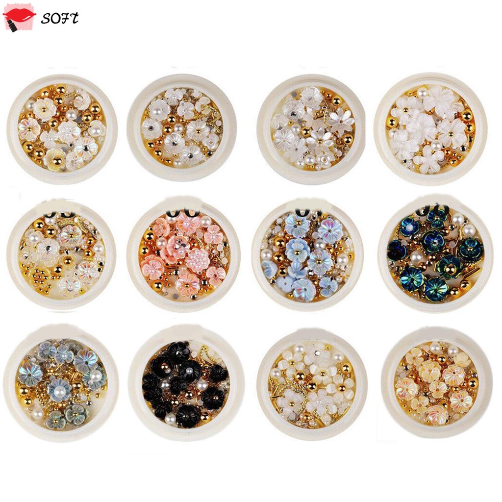 SOFTNESS Fashion Nail Rhinestones Nail Jewelry Glitters Flower 3D Shell ...