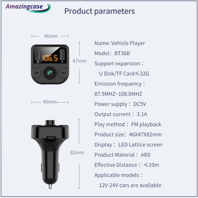 12-24 V bt36b Bluetooth 5.0 เครื่องเล่น MP 3 FM Transmitter พร้อม Dual USB Charger Handsfree ...