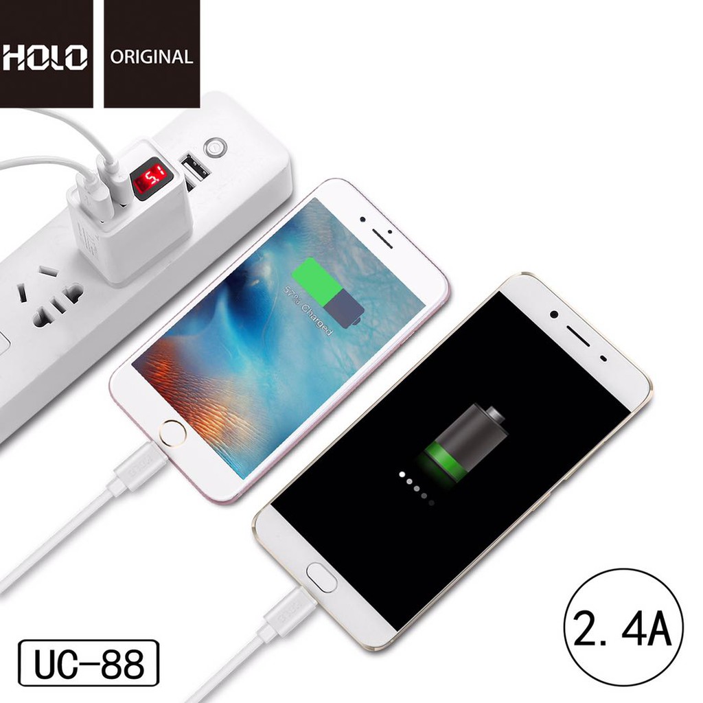 HOLO UC-88 adapter หัวชาร์จ 2 port 2.4A หน้าจอLED Adapter 2USB Charger ...