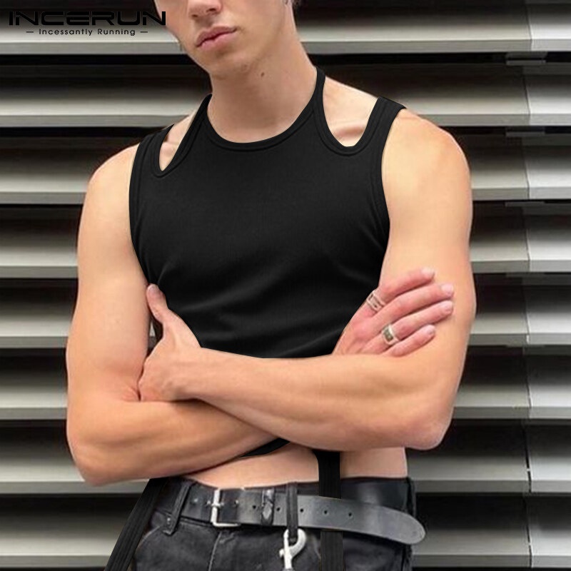 Perfectly INCERUN Mens Cold Shoulder Vests Fashion Sleeveless Hollow ...