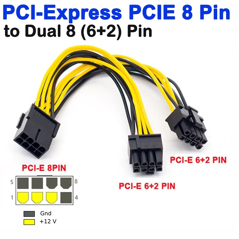 PCI-Express PCIE 8 Pin to Dual 8 (6+2) Pin VGA Graphic Video Card Adapter Power Supply Cable ...