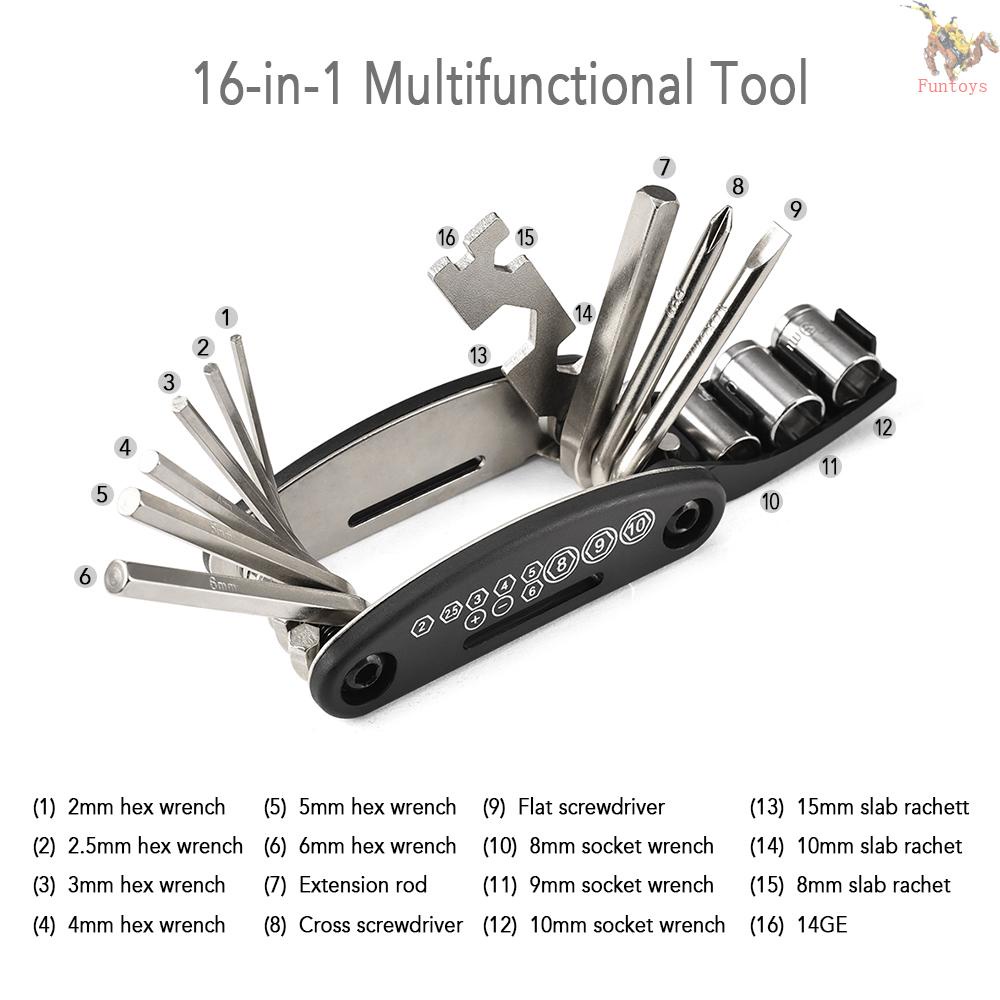 FUN.T Bicycle Repair Tool Kit 16 in 1 Multifunction Bike Fix Tools with ...
