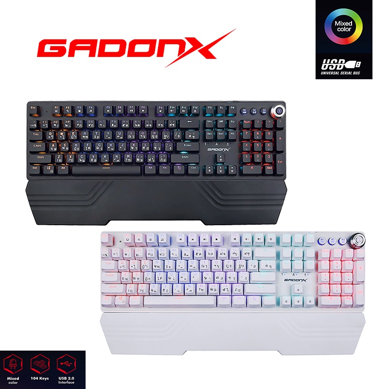 GADONX GK-X42 EPIC คีย์บอร์ดเกมมิ่งมีไฟ ERGONOMIC Colorful Backlight Gaming Keyboard สินค้ารับ ...
