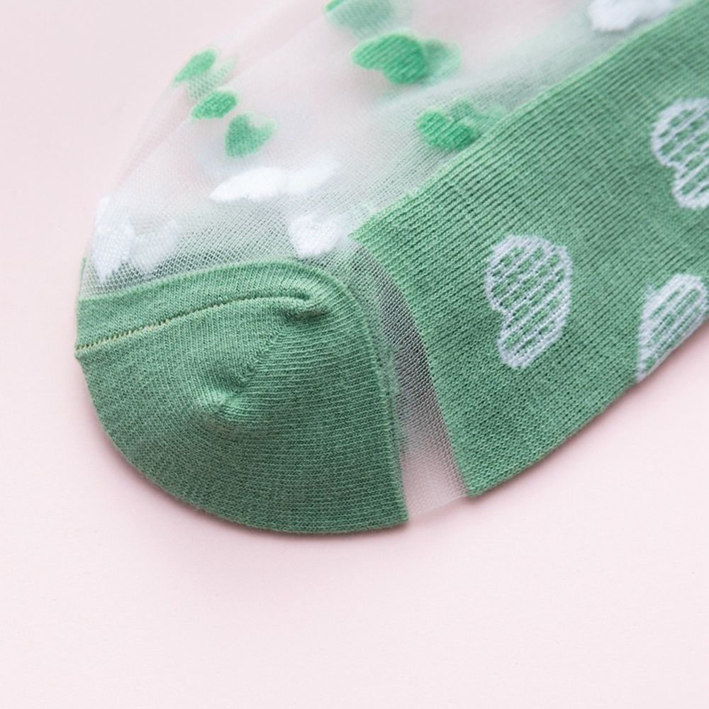 QQMALL Breathable Short Socks Transparent Glass Silk Heart Socks ...