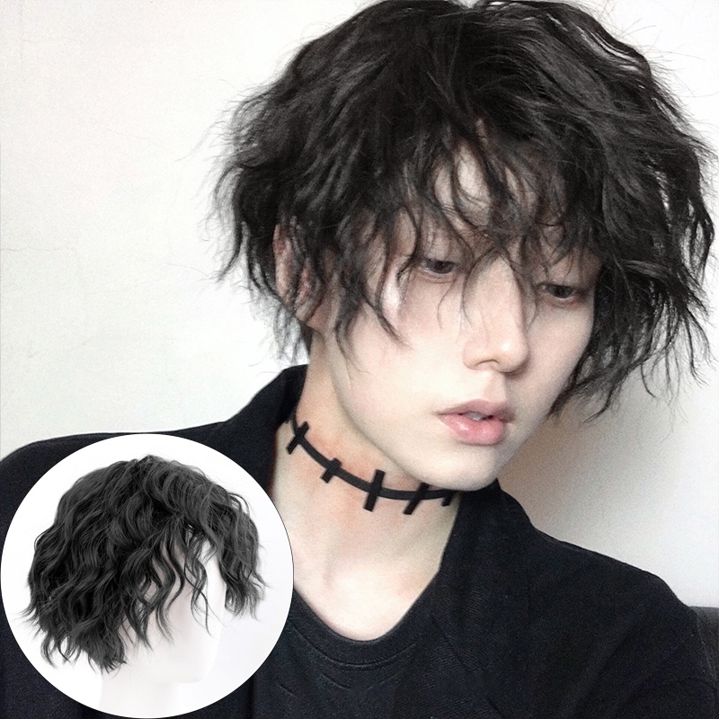 NewDIANQI Male39s Wig Short Curly Black Synthetic Wigs With Bangs for ...