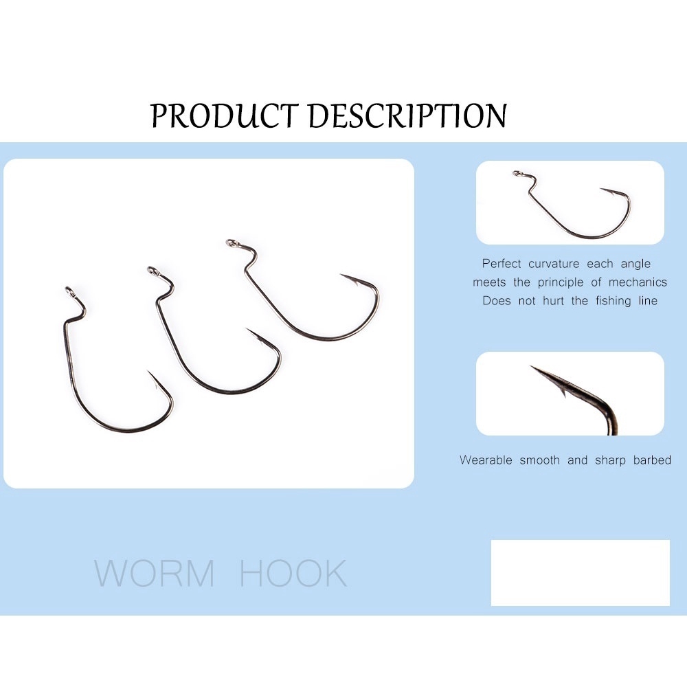 FTK 60Pcs Fishing Soft Worm Offset Hooks High Carbon Steel Lock ...