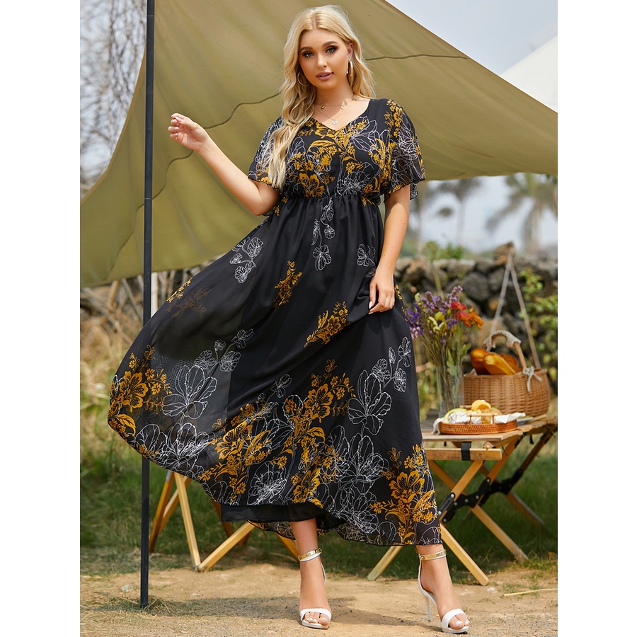 2021 Women39s Summer Sundresses Plus Size 5xl Female V Neck Short