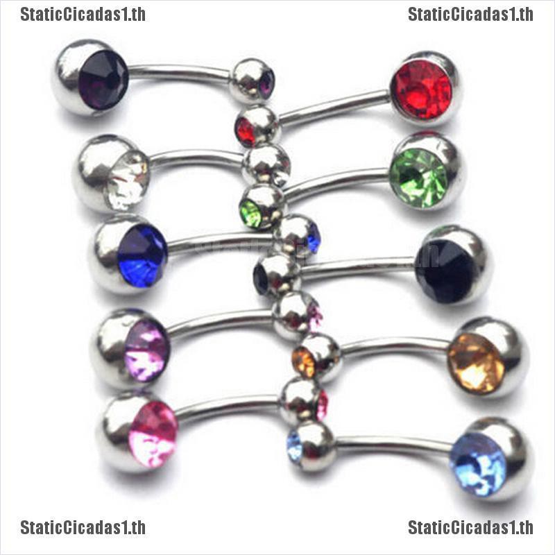 Static Women 14G Crystal Navel Belly Button Ring With Waist Chain Body Piercing TH ...