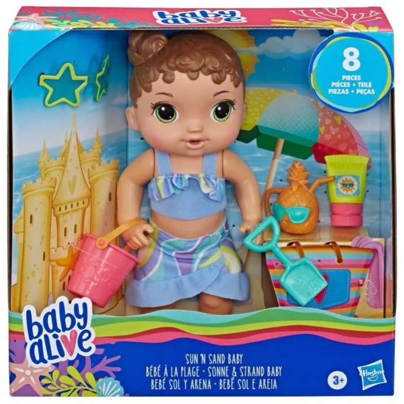 Baby Alive Sun n Sand Baby Brown Hair Doll with Beach Outfit and 5 ...