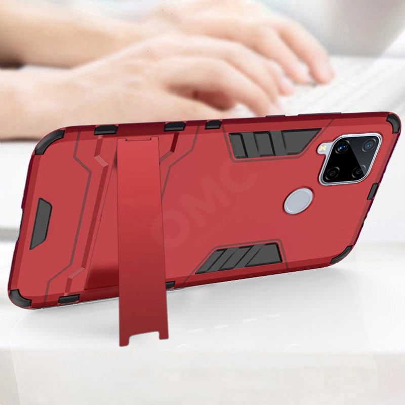 For Realme C15 Stand Hard Case Hybrid Shockproof Back Phone Cover ...
