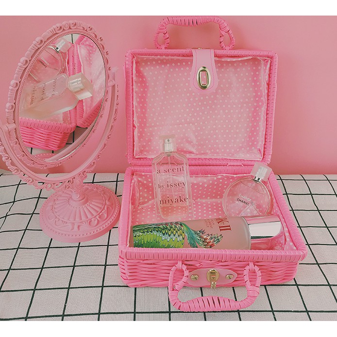 Retro Pink Woven Storage Box Cute Pink Girl Debris Storage - _xpthpdksw ...