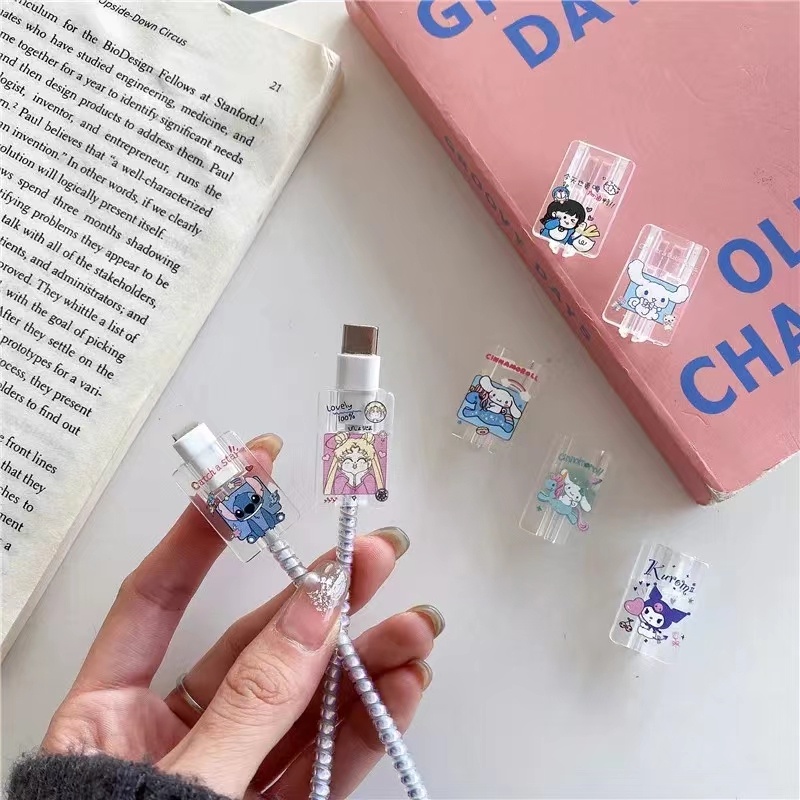 cable biteสาย USB ป้องกันสายไฟ เคสป้องกัน โปร่งใส การ์ตูน TPU นิ่ม สําหรับ Android&IP&Micro&Type ...