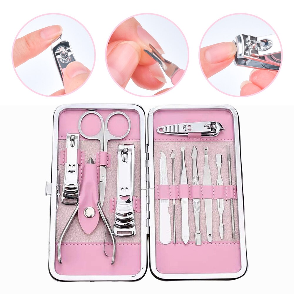 12pcs Manicure Set Tweezer Pedicure Scissor Cuticle Knife Ear Pick Nail ...