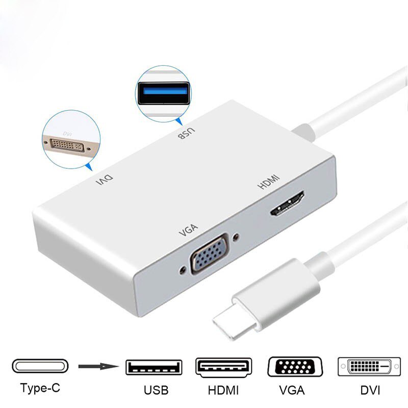 USB C To HDMI 4K Adapter Type C To VGA DVI USB Hub for MacBook/MacBook ...
