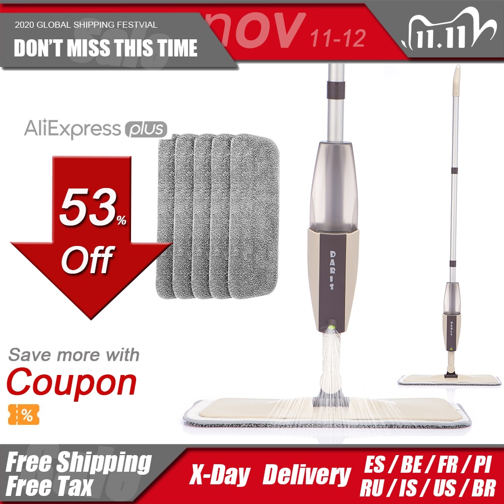 Spray Floor Mop with Replacement Microfiber Pads Washing Flat Mop Home ...