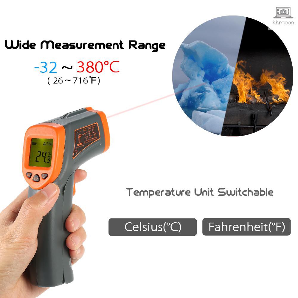 SMART SENSOR -32～380℃ 12:1 Portable Handheld Digital Non-contact IR Infrared Thermometer ...