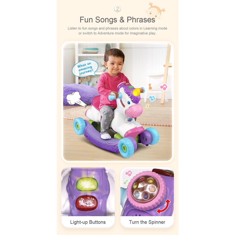 VTech 2 in 1 Rocking Horse and Ride-on Toys Music Light Learning ...