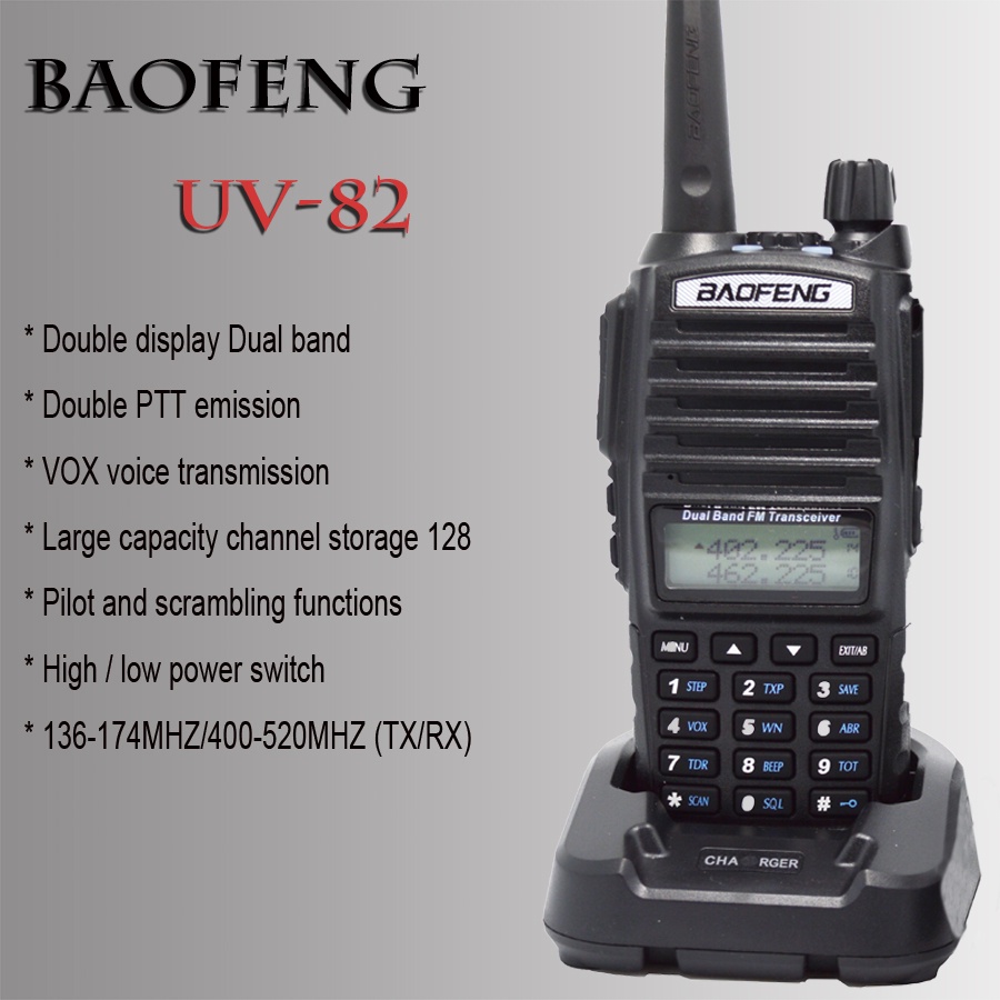 Real 8W Portable Radio Walkie Talkie Baofeng UV 82 Dual PTT Two way Radio Vhf Uhf Amateur Radio ...