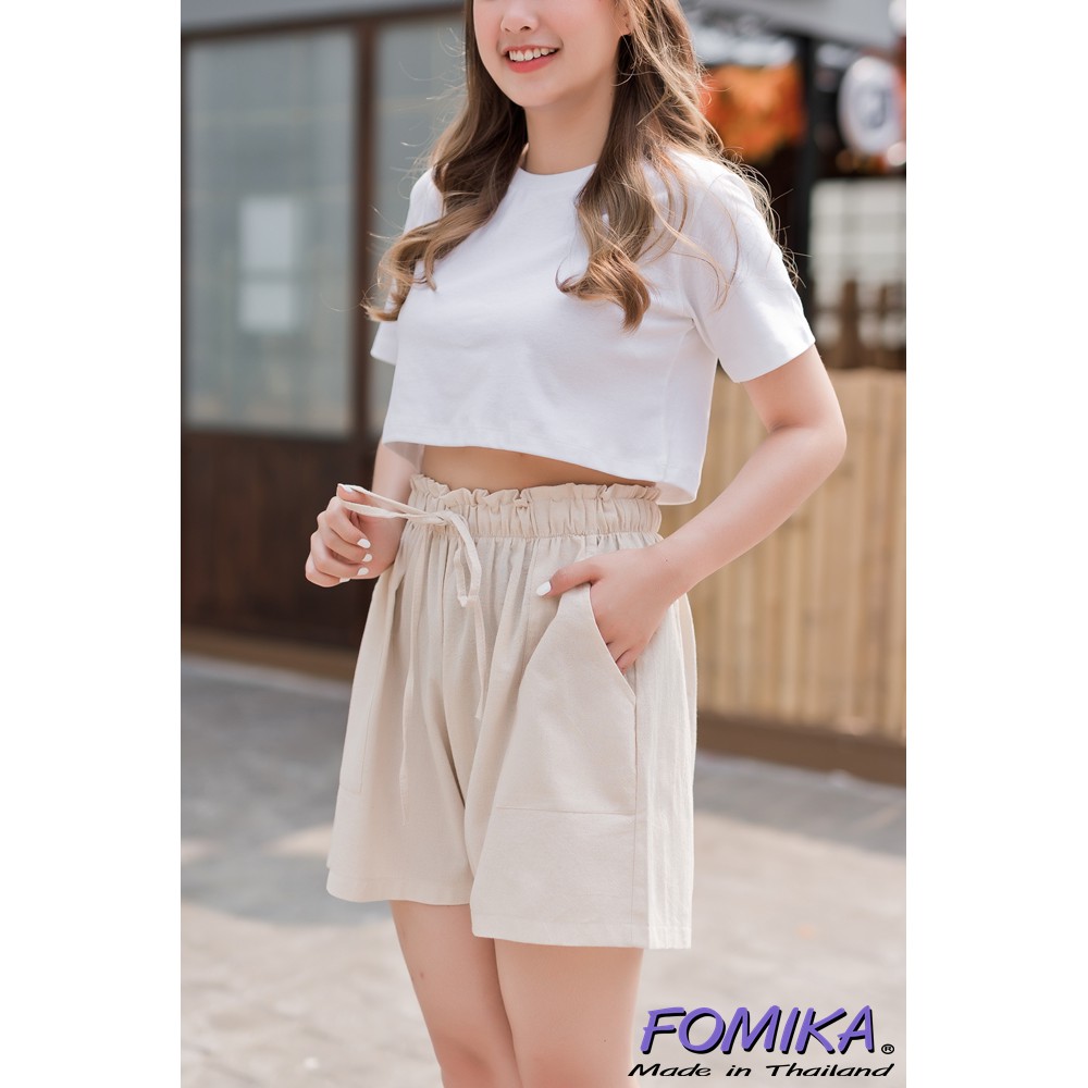 FOMIKA 2กางเกงขาสั้น กางเกงขาสั้นผู้หญิง ผ้าฝ้ายแท้100 เชือกรูดได้จริง - fnshop_official - ThaiPick