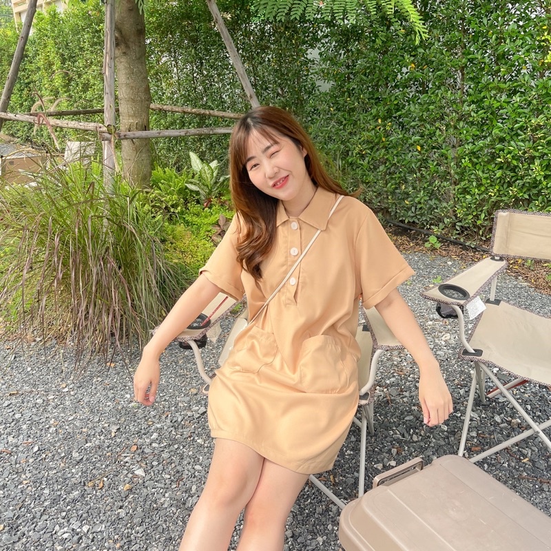 Chakiya.store️เดรสคอบัว แขนสั้นพับปลาย สีครีม So cutee - chakiya.store - ThaiPick