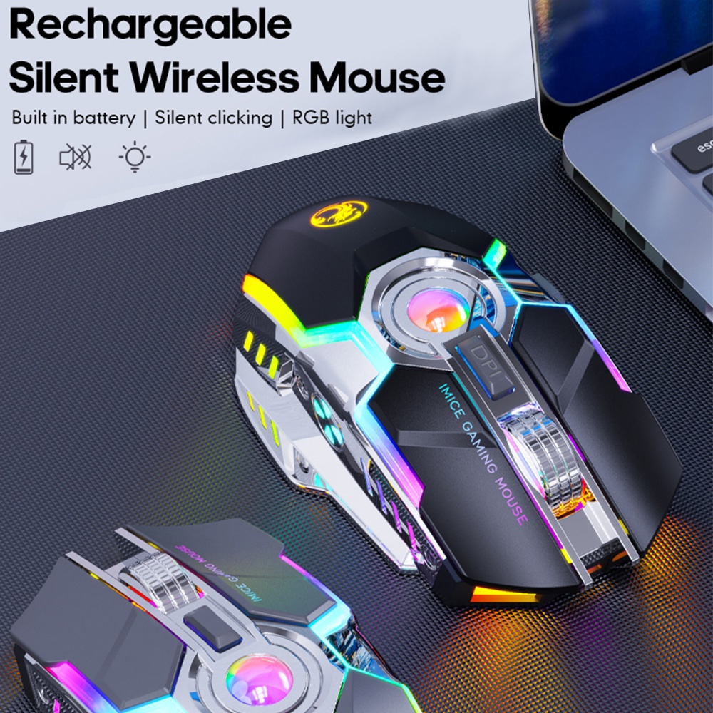 เมาส์ RGB Gaming Mouse Wireless Comuter Mouse Rechargeable Silent Mause ...