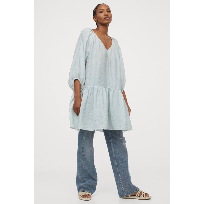 H M Airy Tunic ชุดเดรส - สีม่วง ดอกไม้มิ้นท์ สีเบจ - artifashion_butik ...