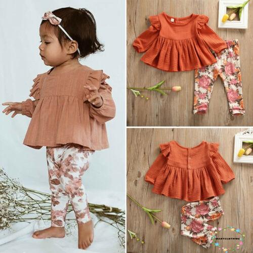 BBCQ-Baby Girls Spring Clothes Set Solid Color Long Sleeve Ruffle ...