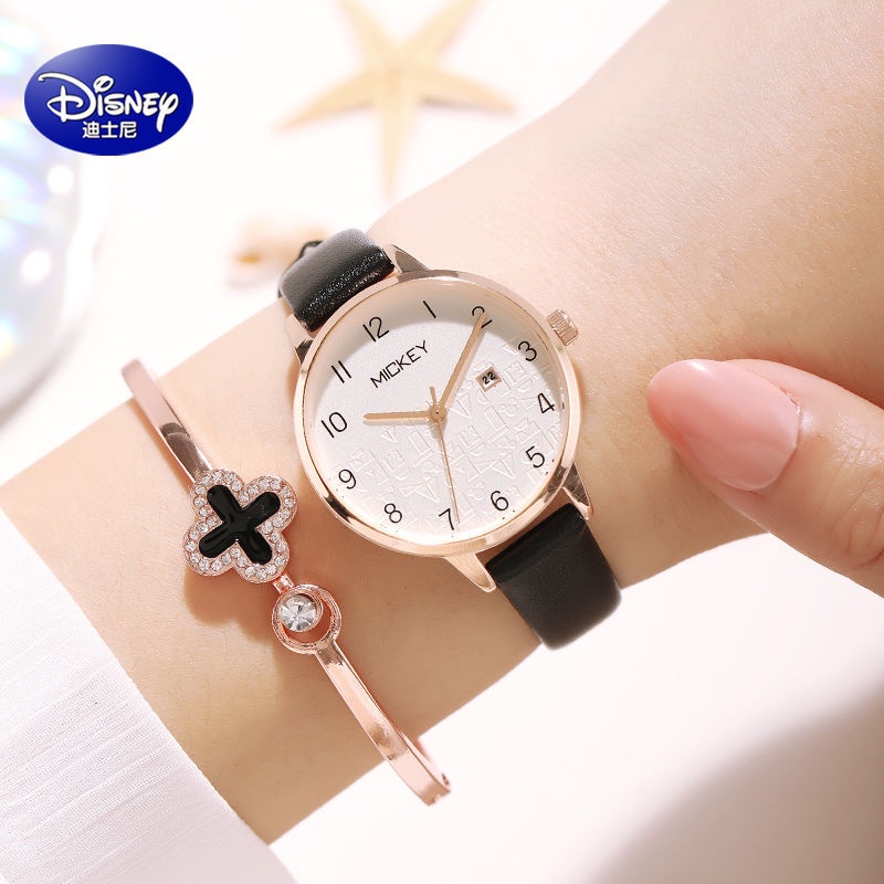 CASIO Disney ของแท้นาฬิกาสุภาพสตรีแนวโน้มแฟชั่นนาฬิกาผู้หญิงสายหนัง ...