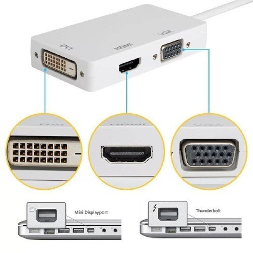 Moonar 3 in 1 Mini DP Displayport Thunderbolt to HDTV DVI VGA Adapter ...