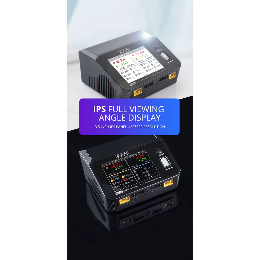 ToolkitRC M6dac Dual Channel Smart Lipo Battery Charger Discharger AC ...