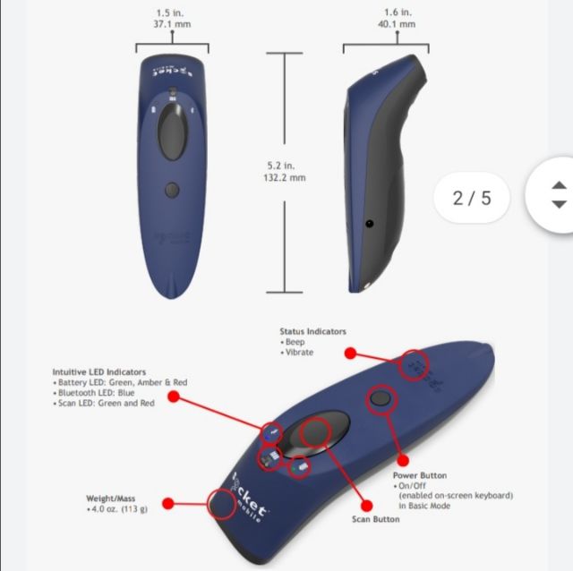 Socket Mobile 1D Bluetooth Barcode Scanner รุ่น Socket Scan S700 (Blue ...