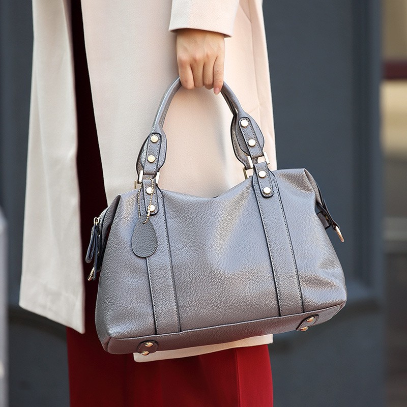 Retro Cowhide Leather Ladies Boston Beg Bags Handbag Women Beg Shoulder ...