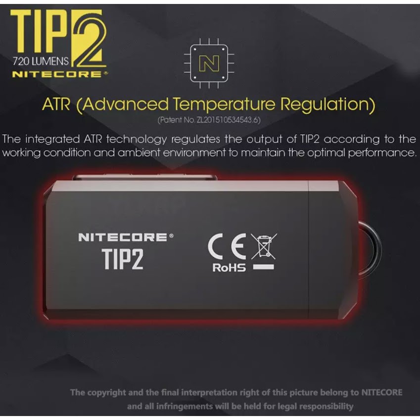 พร้อมส่ง ของแท้100 ไฟฉายพวงกุญแจ Nitecore TIP2 สว่าง 720ลูเมน USB ชาร์จ ...
