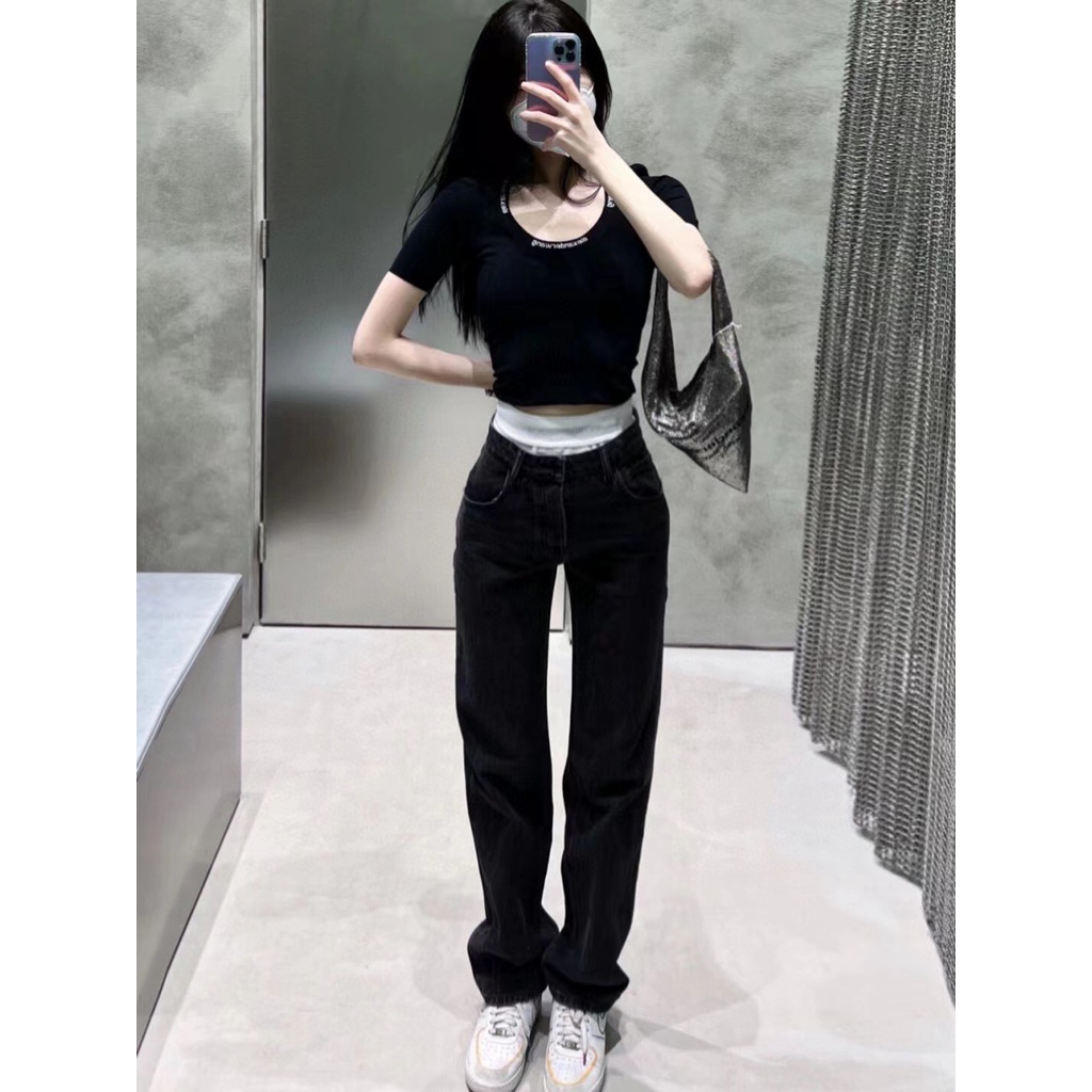 Aw Big Wangs Home 2022 กางเกงยีนขายาว ทรงตรง เอวคู่ พิมพ์ลายตัวอักษร ...