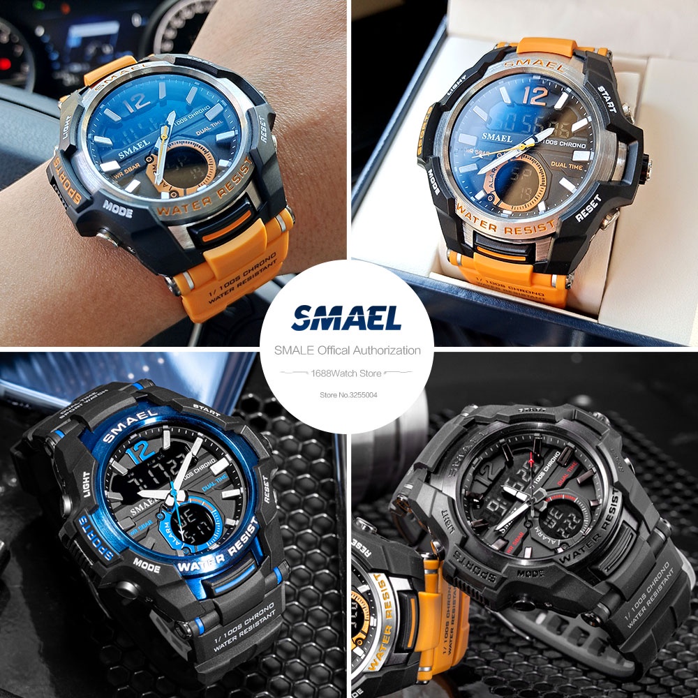 SMAEL Dual Time Army Sport Watch for Men Luminous Waterproof Quart ...