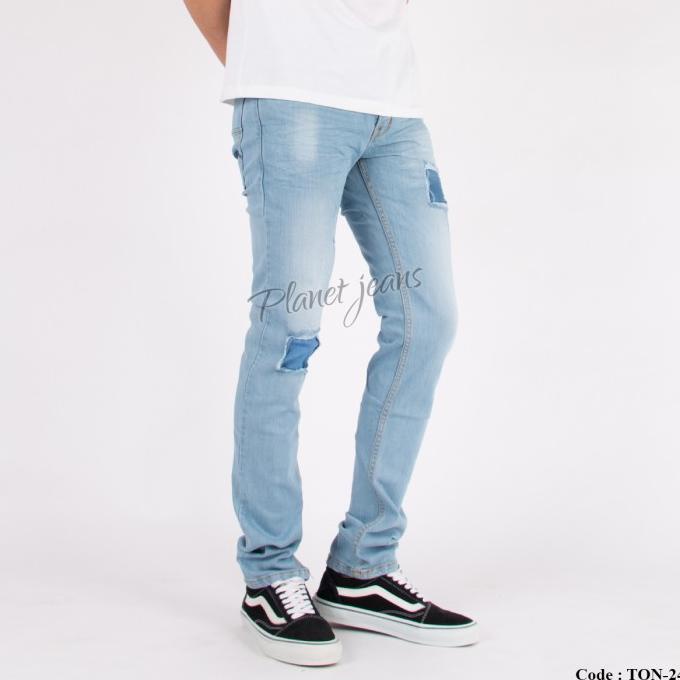 กางเกงยีนสกินนี่ ขายาว ทรงดินสอ สีฟ้าอ่อน สําหรับเด็กผู้ชาย - kristin ...