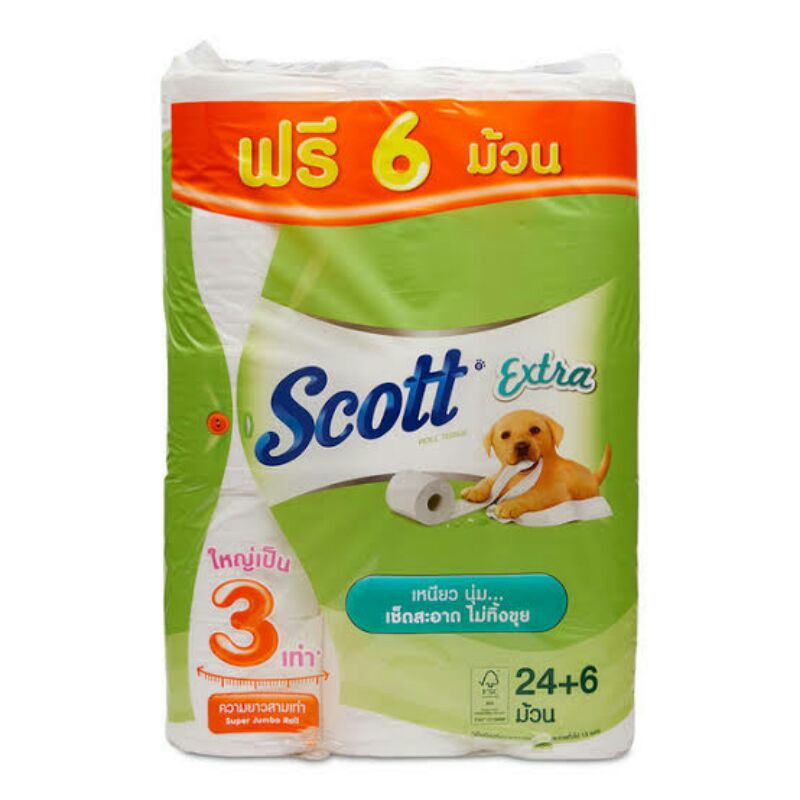 พิเศษ แถมฟรี 6ม้วน Scott Extra กระดาษทิชชู่สก๊อตต์ เอ็กซ์ตร้า ความยาว