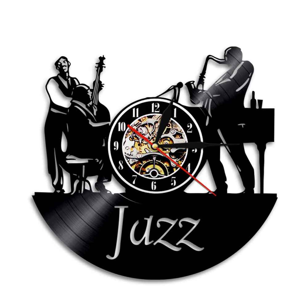 นาฬิกาMusic Jazz Saxohone Wall Clock 3D Vinyl Record Wall Clock Mute ...