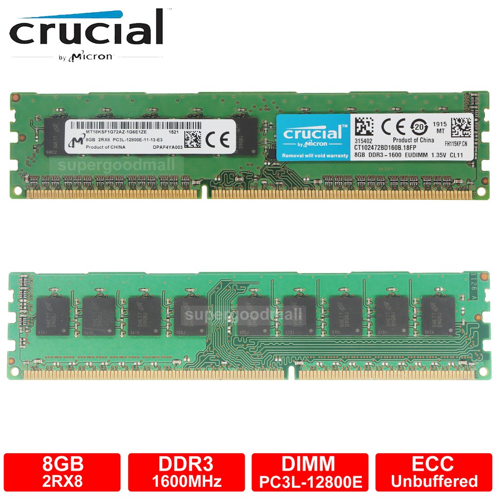 Micron 8GB 2RX8 PC3L-12800E DDR3-1600MHz 240PIN 1.35V ECC Unbuffered ...