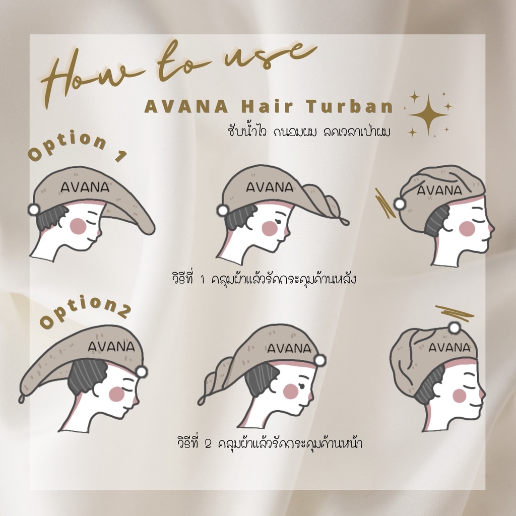 (โค้ดลด 5KDC7BX )AVANA Hair Turban ผ้าเช็ดผมแห้งไวทันใจ ถนอมผม ลดผมพัน ...