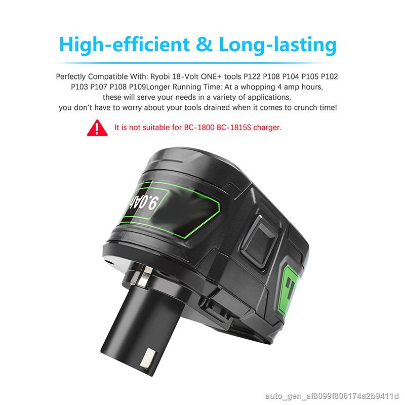 18V 9000mAh Li ion Rechargeable Battery for Ryobi P108 ONE Cordless ...