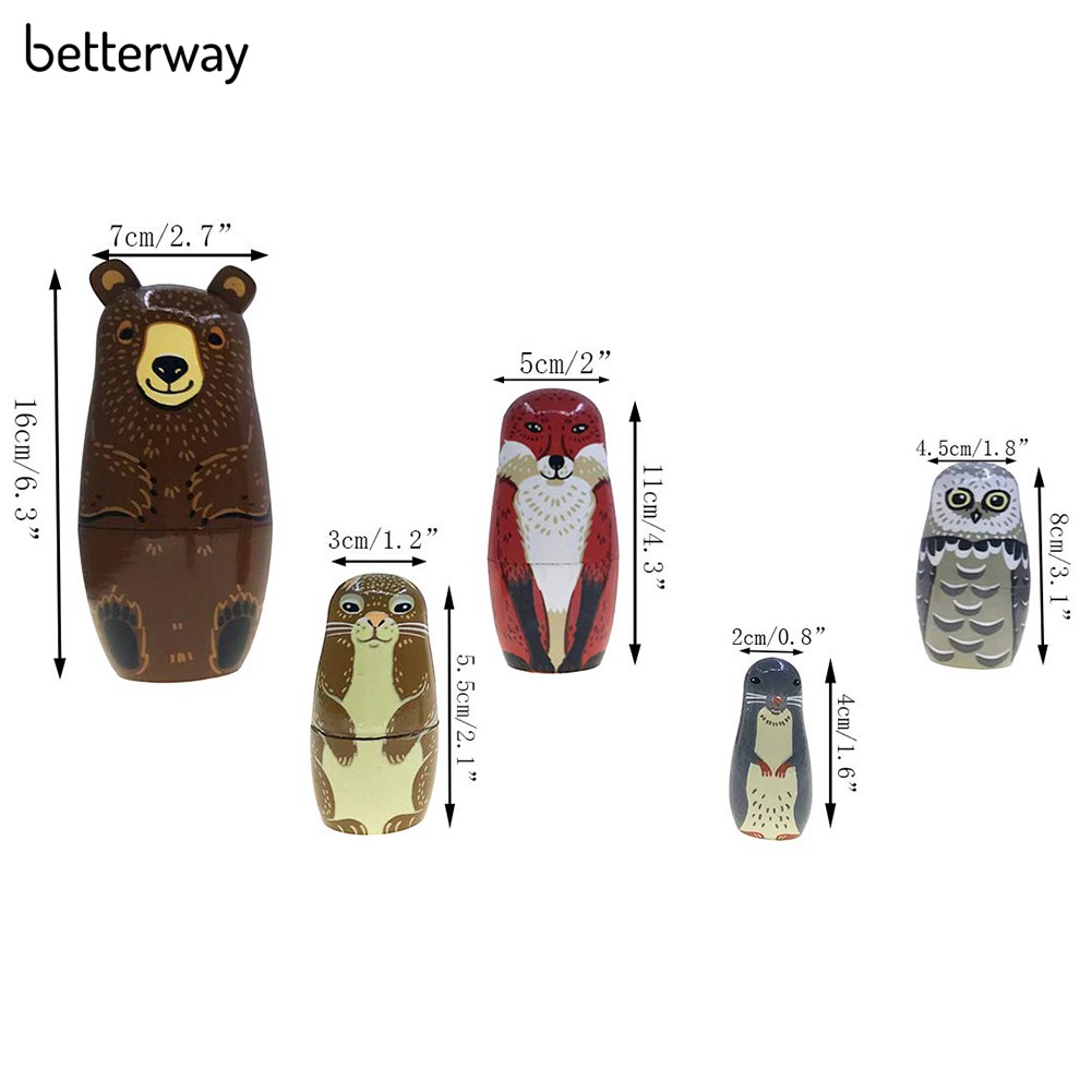 better 5Pcs/Set Cute Bear Fox Animal Wooden Russian Matryoshka Dolls ...