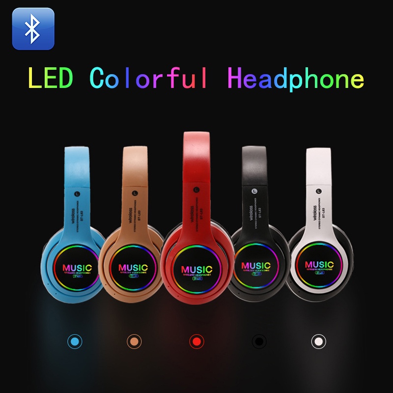 LED Colorful Wireless BT Headphones Headset Foldable Stereo Bass Sound ...