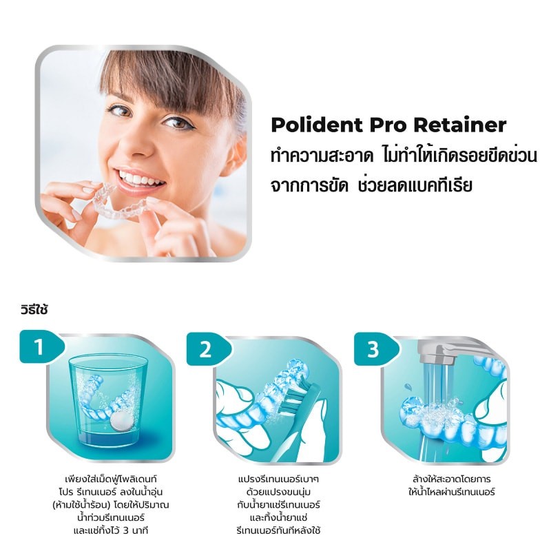 POLIDENT PRO RETAINER 30'S เม็ดฟู่แช่ฟันปลอม เม็ดฟู่ทำความสะอาด รีเทนเน ...