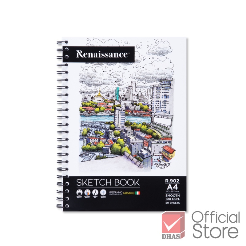 Renaissance สมุดวาดรูป สมุดสเก็ตซ์ R-902 A4 100G 50SH คละลายปก จำนวน 1 ...