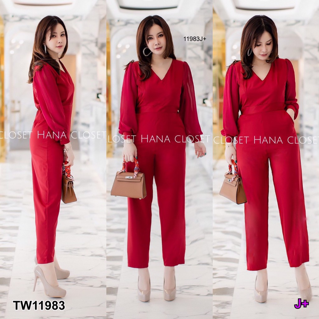 AK 11983 Jumpsuit สาวอวบ จั๊มสูทคอวี - aunkron424500 - ThaiPick