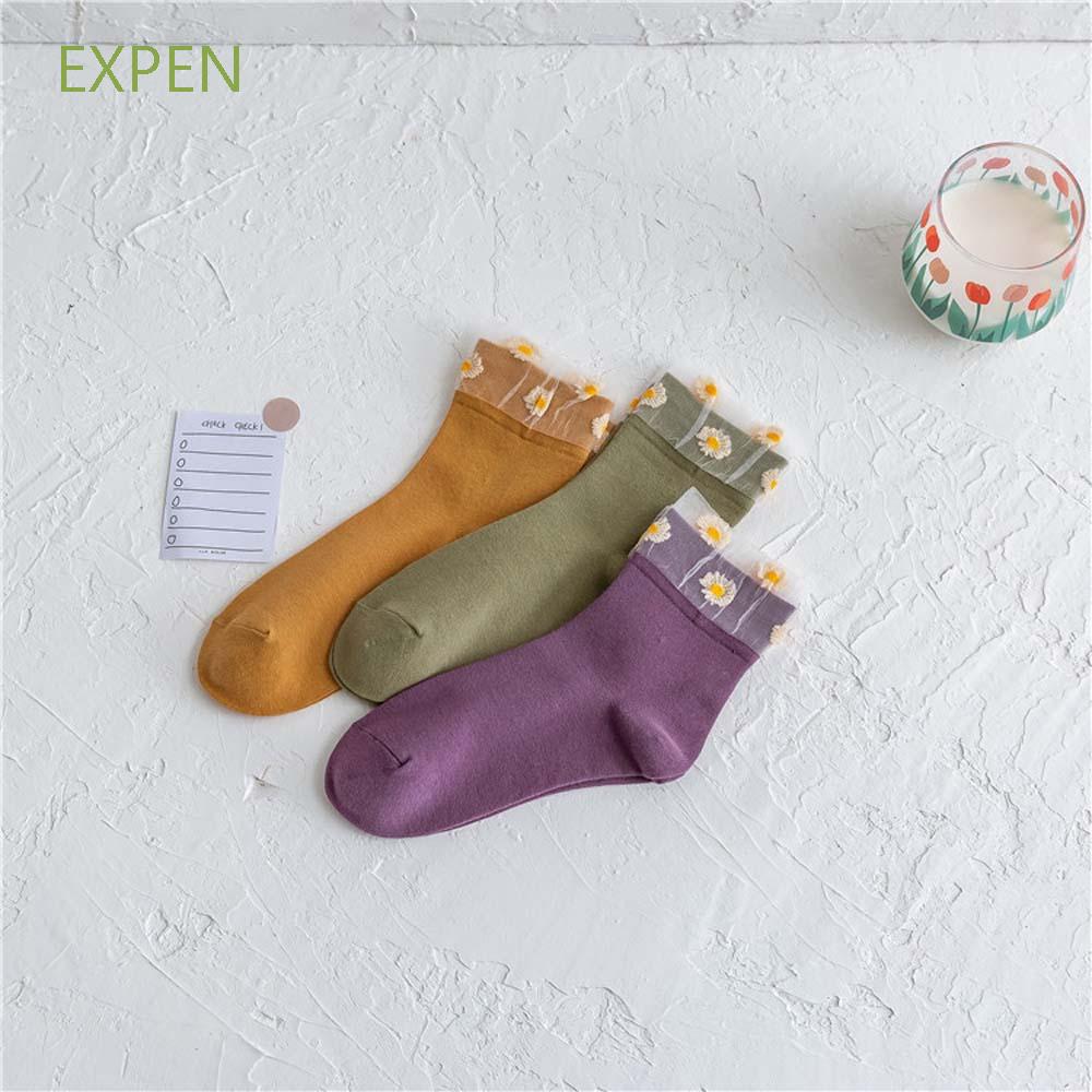 Expen ถุงเท้าผ้าฝ้ายสีพื้นลายดอกเดซี่หลากสีสําหรับผู้หญิง - expen1.th ...