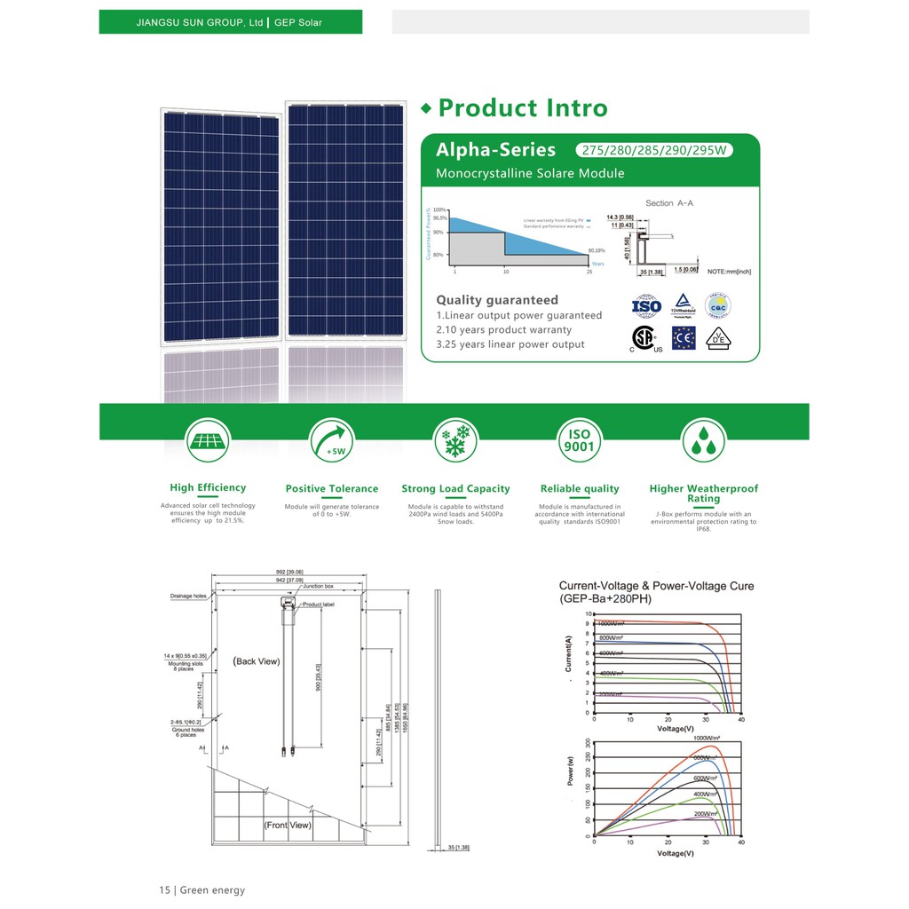 Alpha Series - MONOCRYSTALLINE SOLAR PANEL 275W-295W 60(6x10) Cells 5BB ...