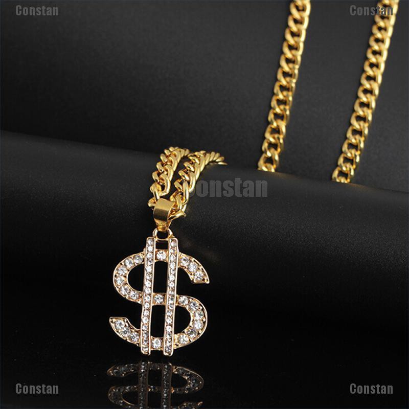 【Constan】Gold Plated Crystal Dollar Sign Pendant Necklace Gangster Pimp ...