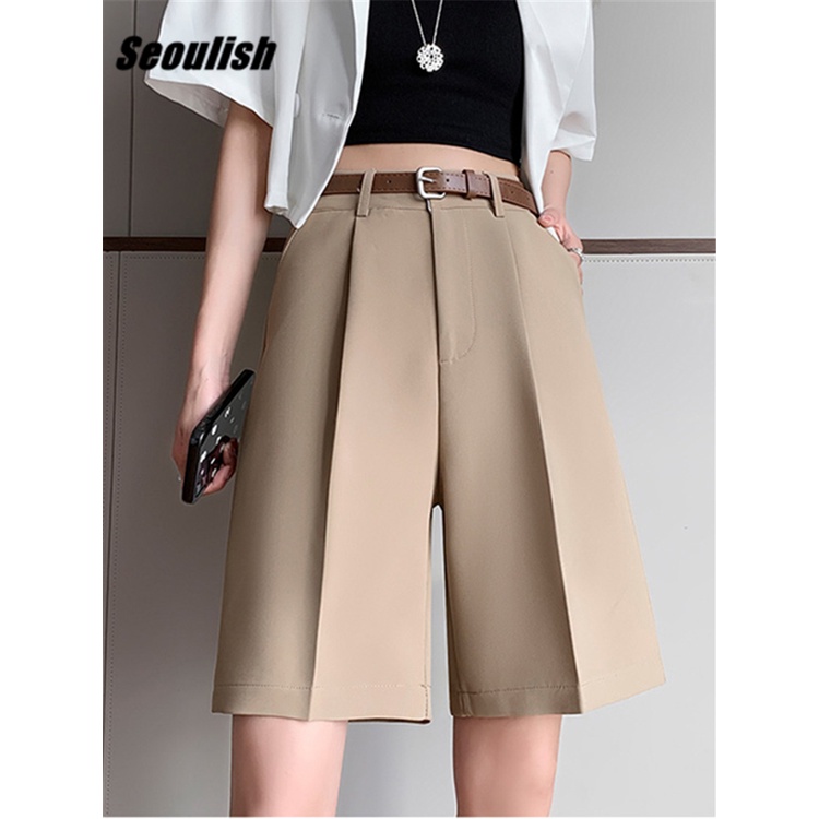 Seoulish Summer Formal Wide Leg Women39s Half Pants with Belted 2022 ...